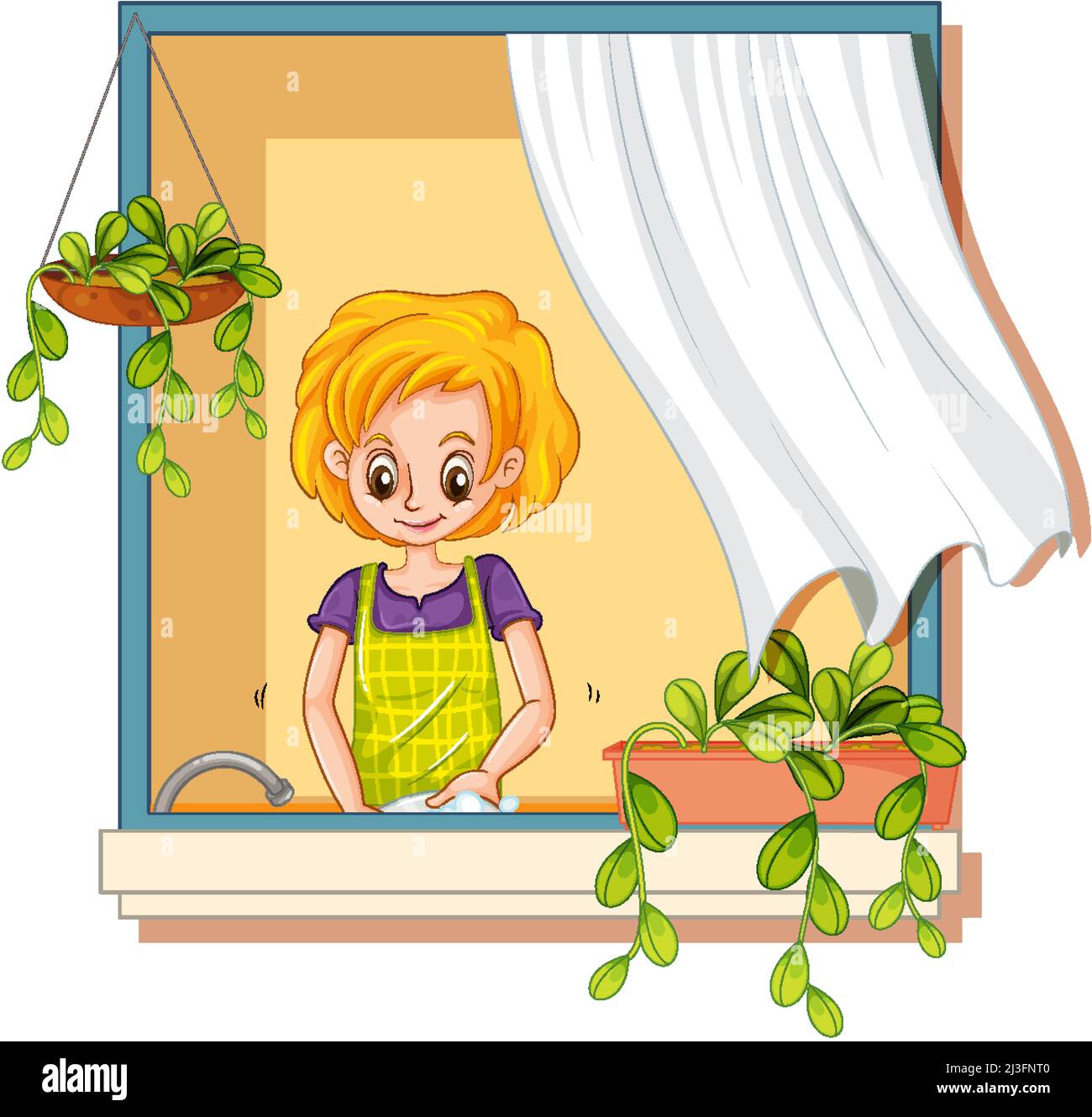 View through the window of a woman cooking illustration Stock Vector ...