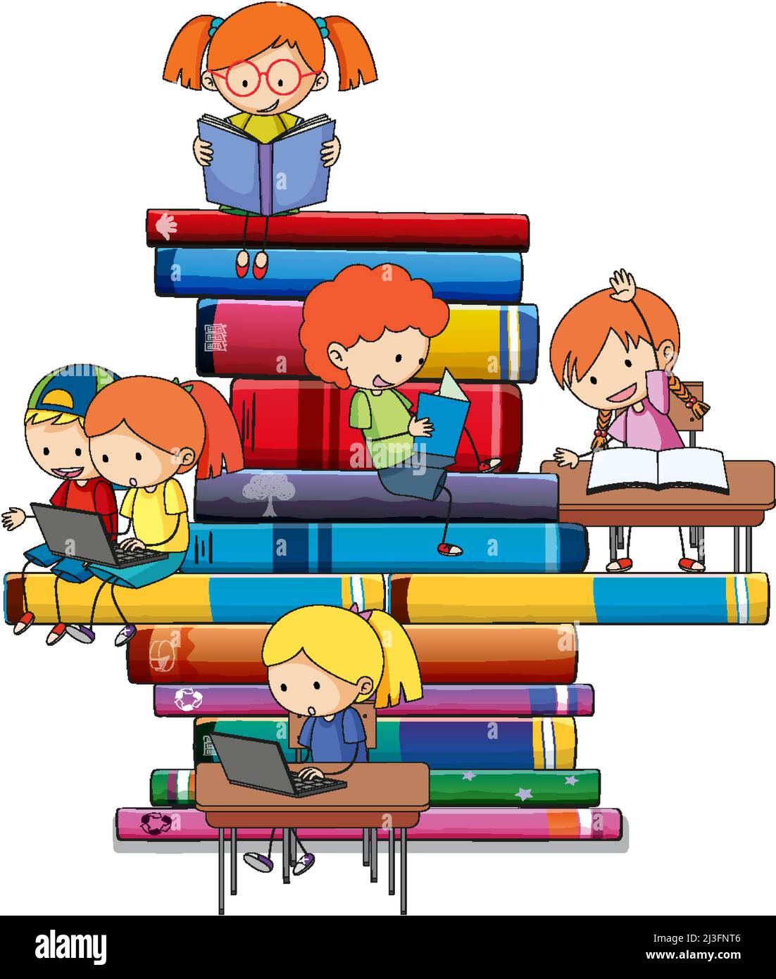 Cartoon boy reading on stack hi-res stock photography and images - Alamy