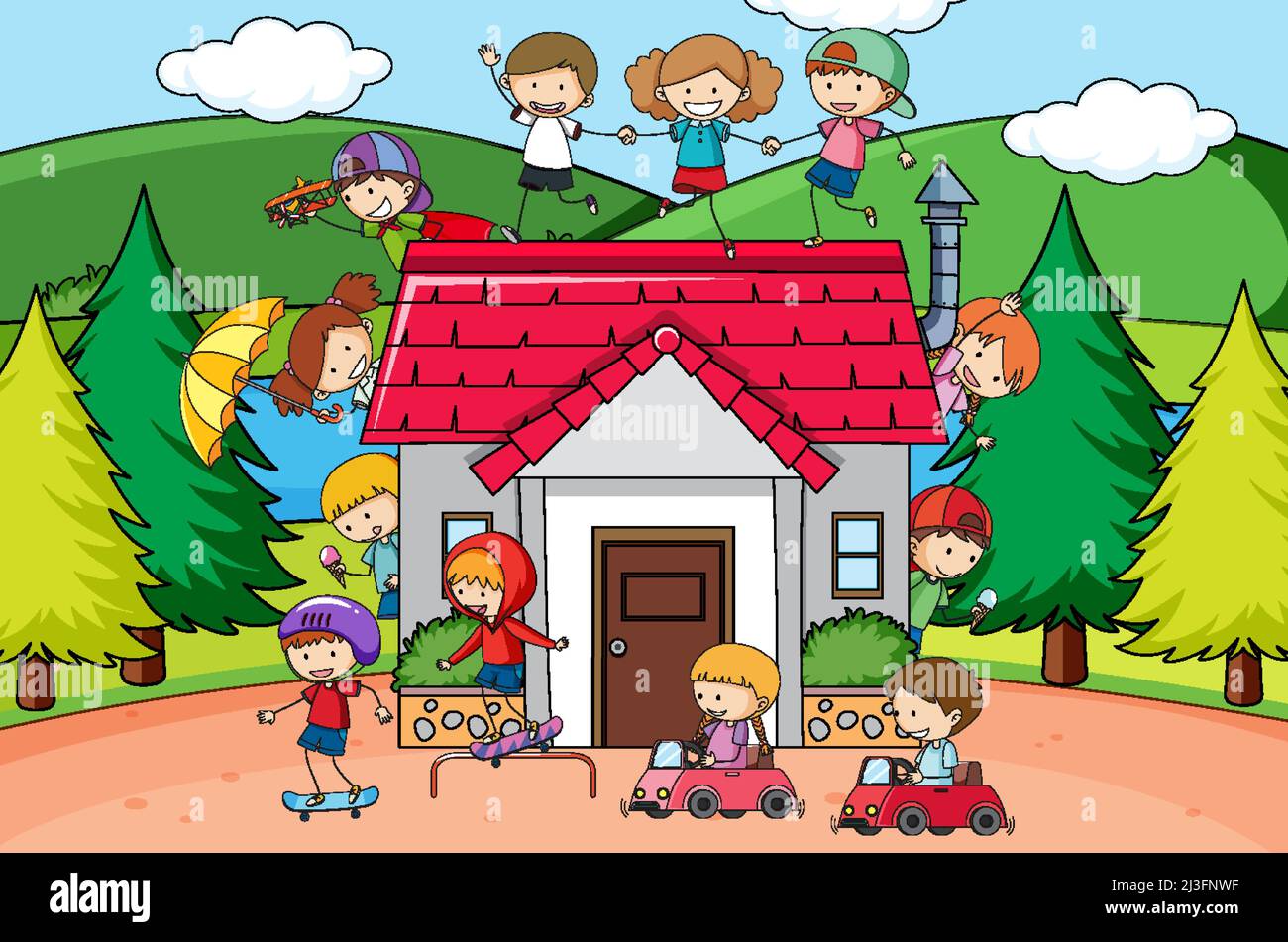 Many children playing in the park illustration Stock Vector Image & Art ...