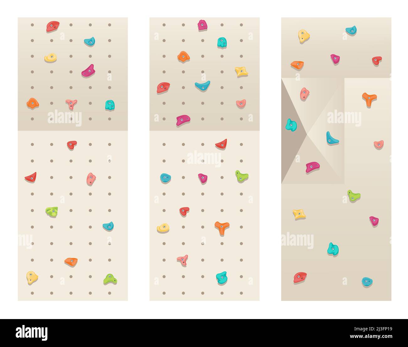 Holds for rock climbing on bouldering wall. Grips and pitches for ...