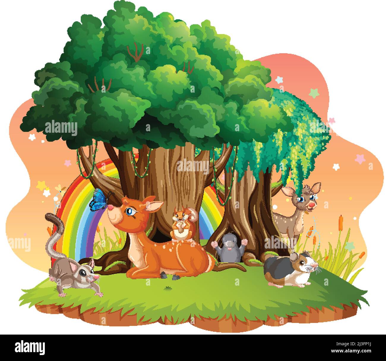 Isolated scene with different cute animals illustration Stock Vector ...