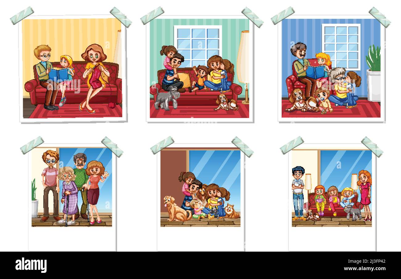 Set of family photos in cartoon style illustration Stock Vector Image ...