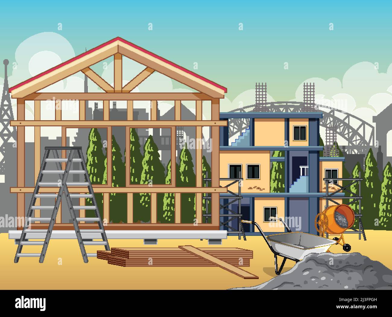 Building construction site scene illustration Stock Vector Image & Art ...