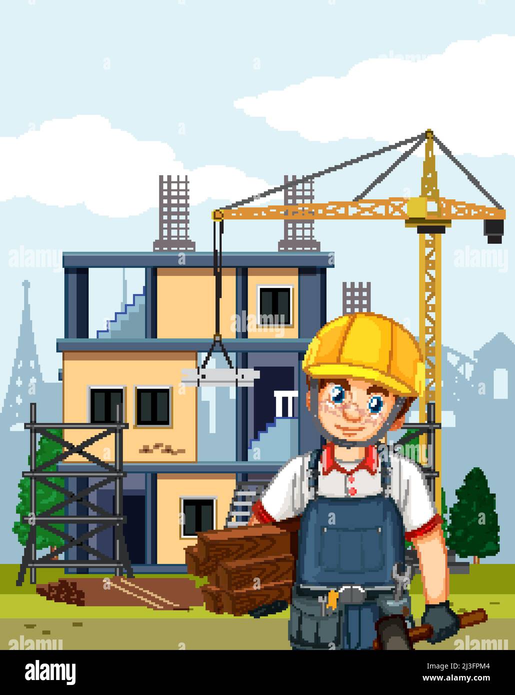 Cartoon scene of building construction site illustration Stock Vector ...