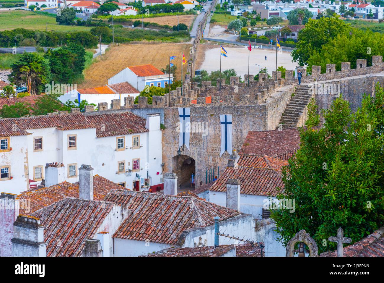 Rooftops of houses at Obidos castle in Portugal Stock Photo - Alamy