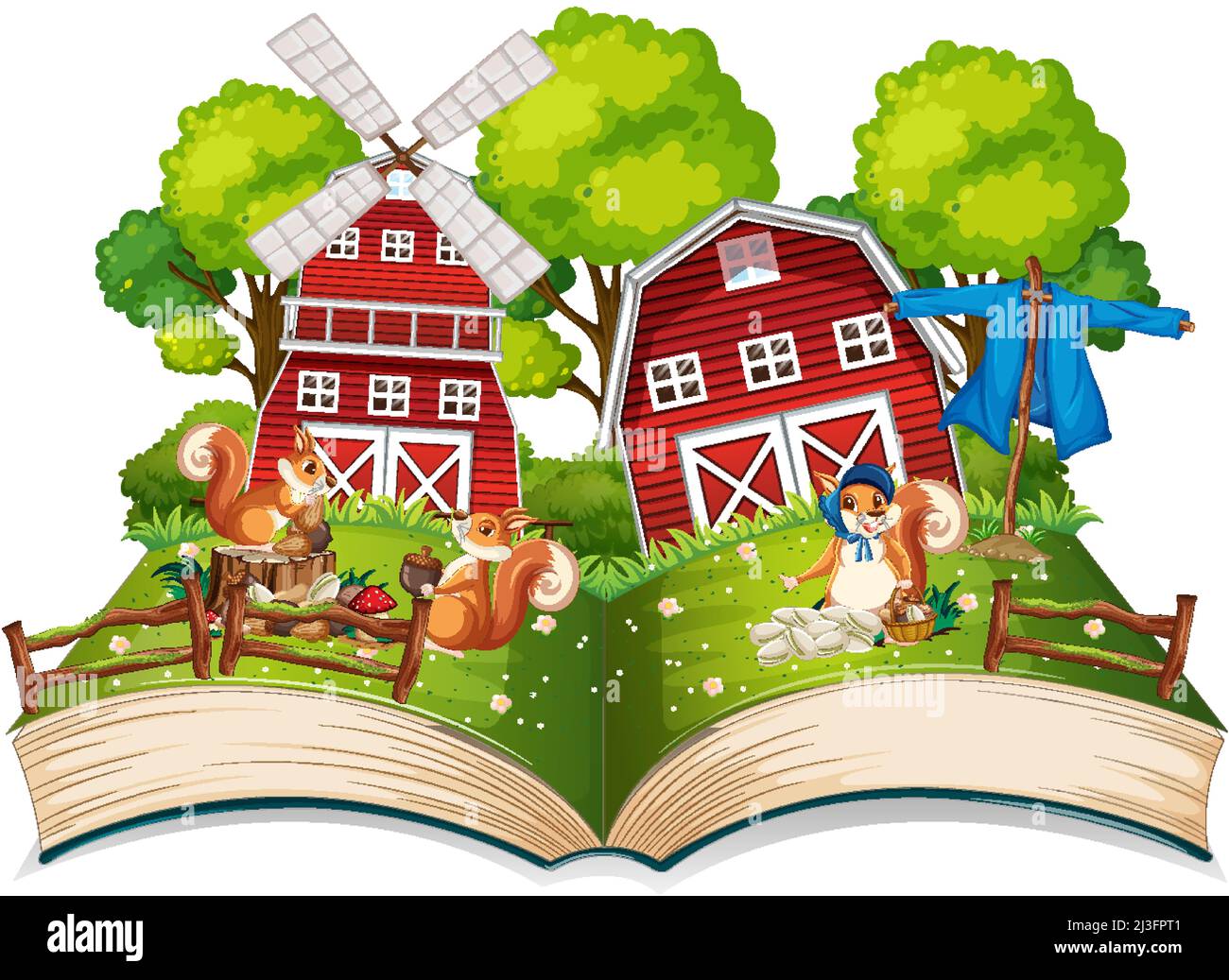 Farm scene with squirrels by the barn illustration Stock Vector Image ...
