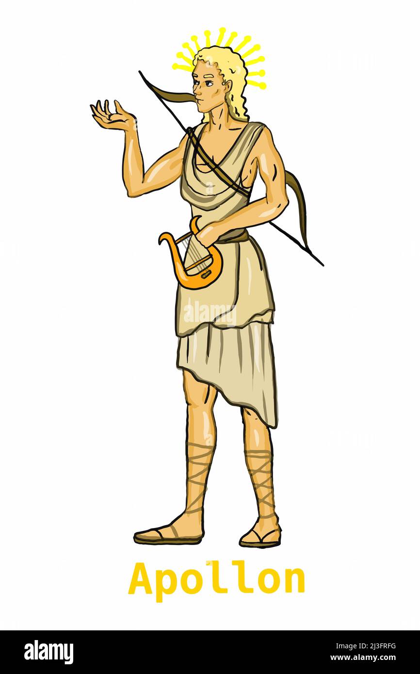 Greek mythology Gods,Apollon,illustration ,white background,line ...