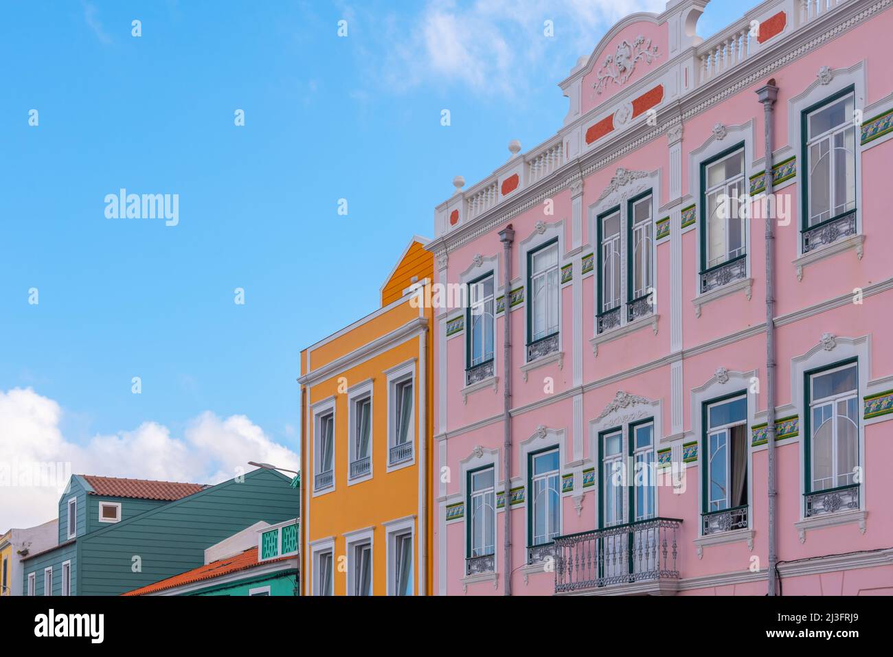 Colorful facades in Portuguse town Horta Stock Photo - Alamy
