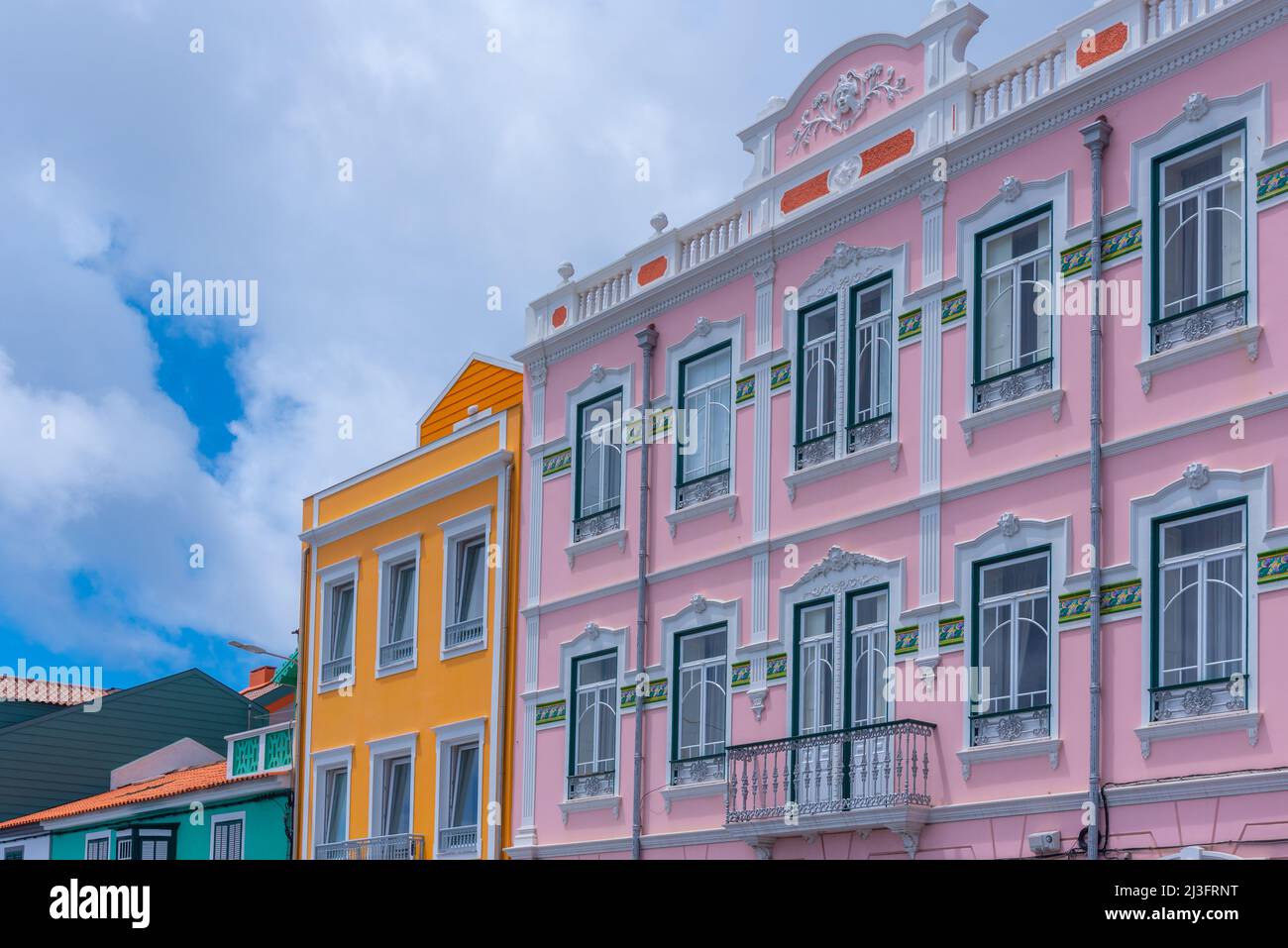 Colorful facades in Portuguse town Horta Stock Photo - Alamy