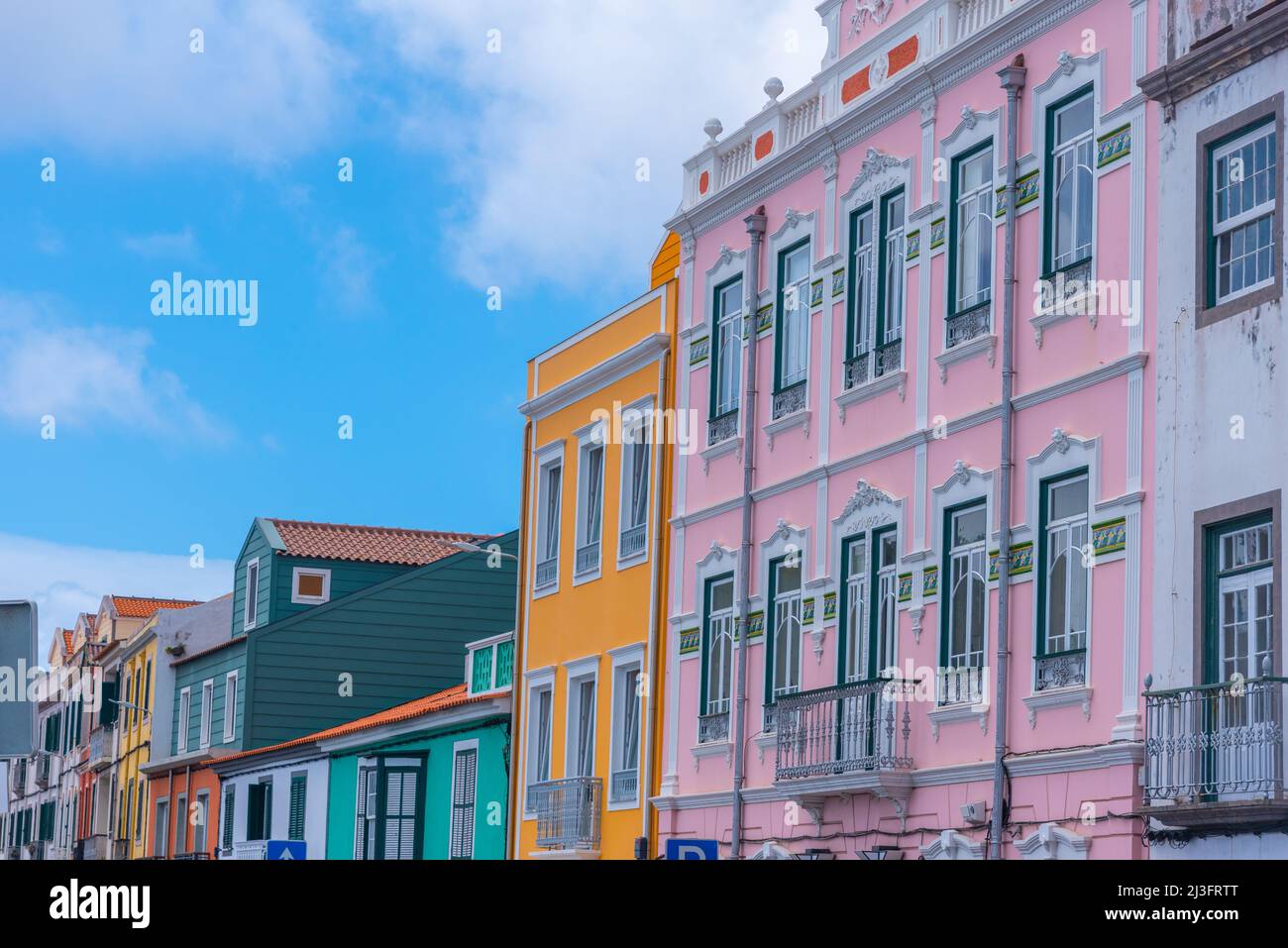 Colorful facades in Portuguse town Horta Stock Photo - Alamy