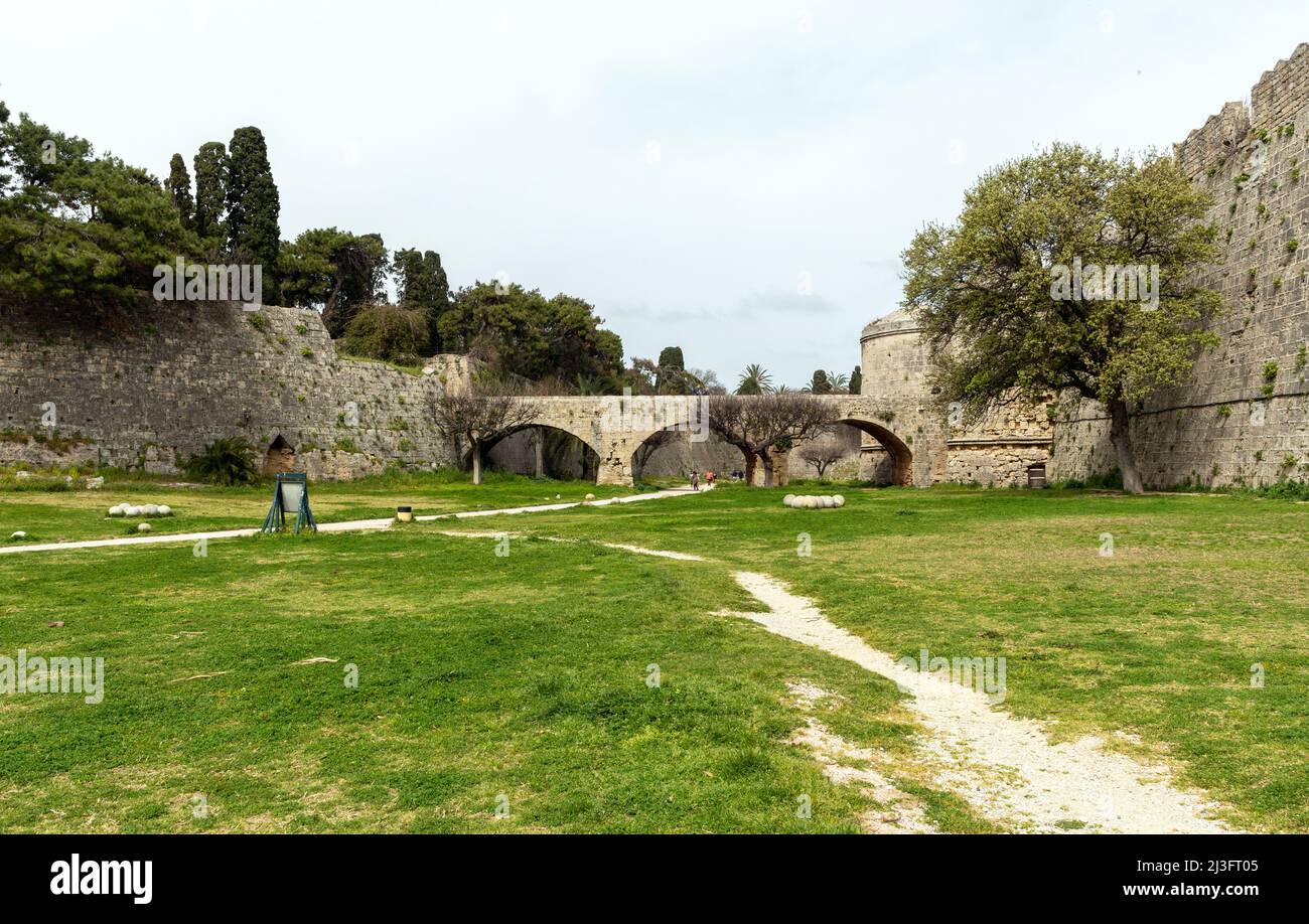 The Inner Moat of The Old Town Rhodes Greece Stock Photo - Alamy