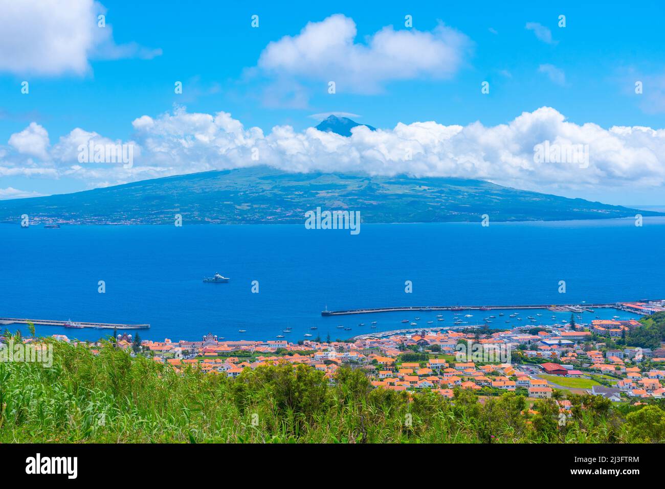Pico island behind Horta town viewed from Faial, Azores, Portugal Stock ...