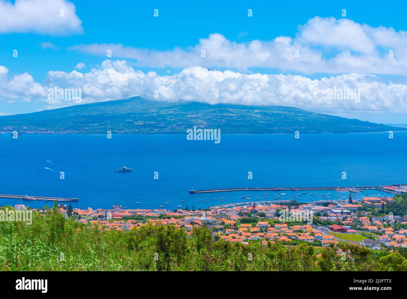 Pico island behind Horta town viewed from Faial, Azores, Portugal Stock ...