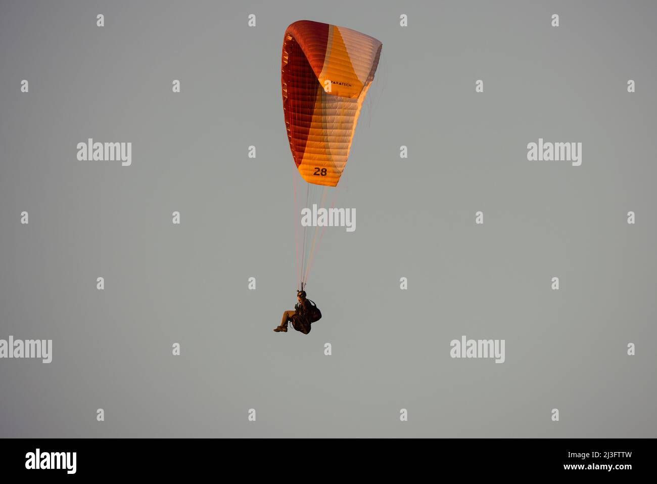 Valeni Arges Romania April 5, 2022: evening training of some skydiving ...