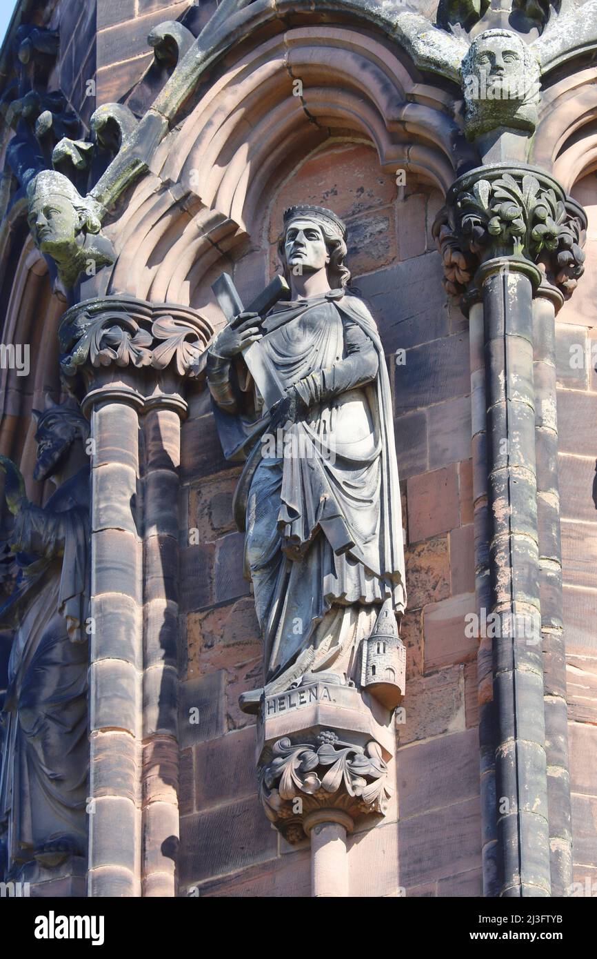 Statue of Saint Helena on the west front of Lichfield Cathedral ...