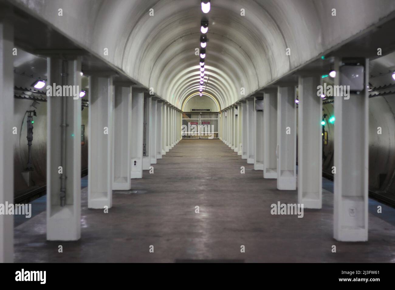 Perspective view of an underground subway Chicago CTA train platform ...