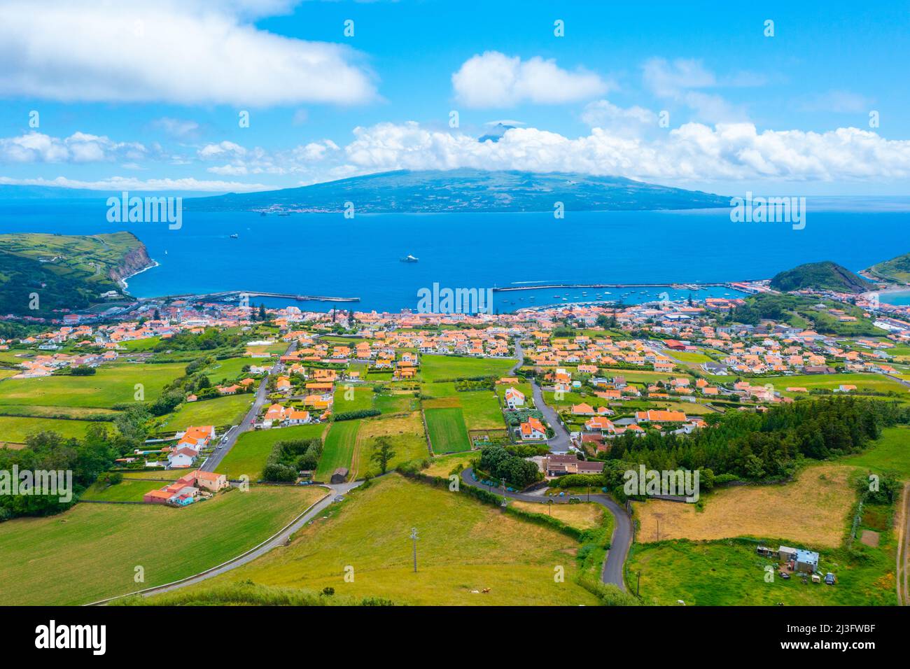 Pico island behind Horta town viewed from Faial, Azores, Portugal Stock ...
