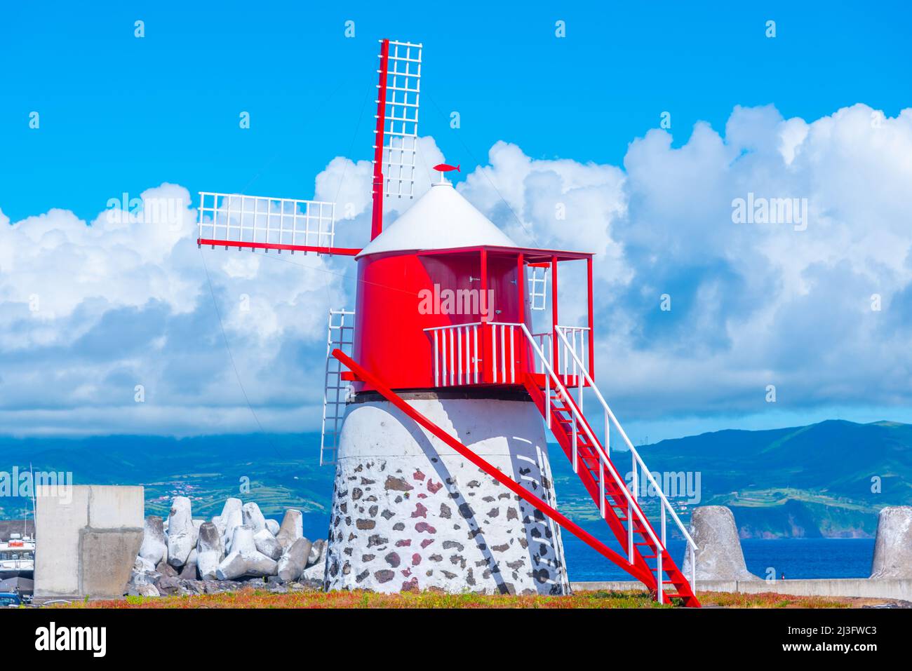 Wooden windmill at Pico island of the Azores, Portugal Stock Photo - Alamy