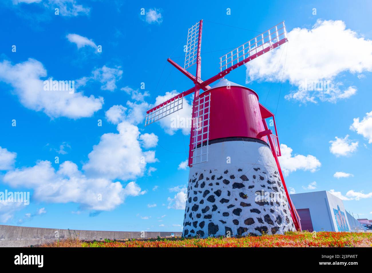 Wooden windmill at Pico island of the Azores, Portugal Stock Photo - Alamy