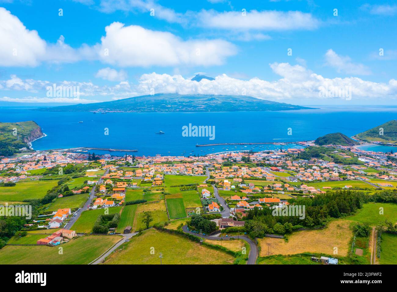 Pico island behind Horta town viewed from Faial, Azores, Portugal Stock ...