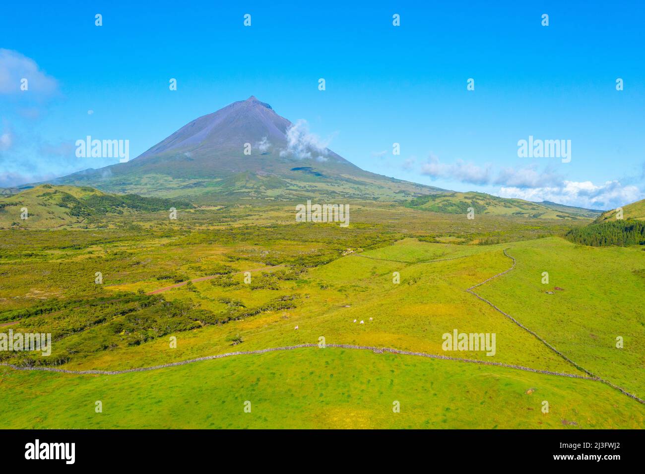 Landscape of Pico island dominated by Pico mountain, Azores, Portugal ...