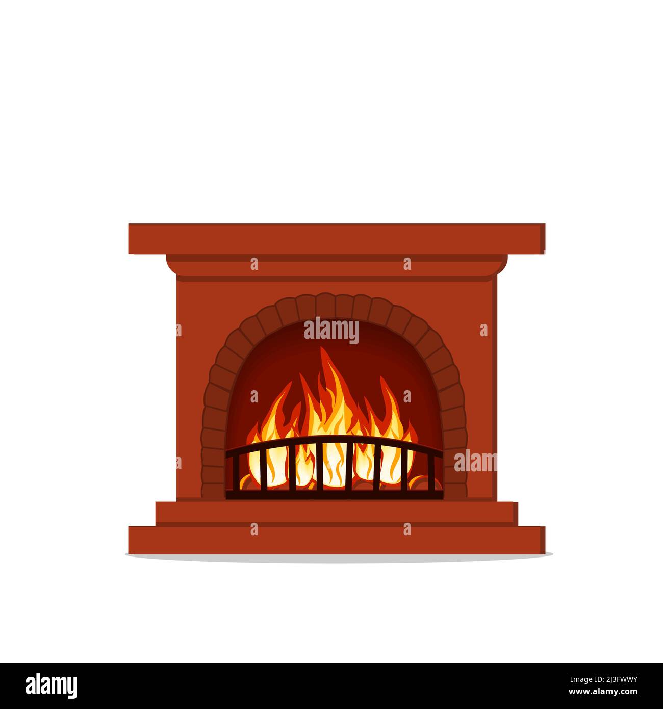 home interior fireplace with fire, color vector illustration flat Stock ...