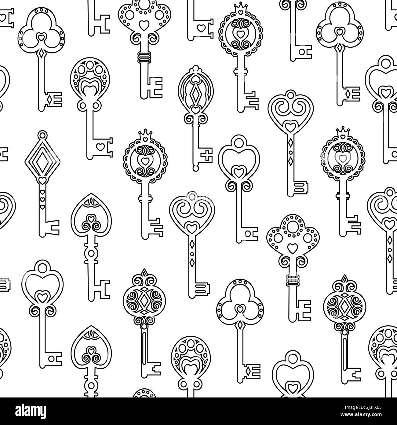 Pattern Set of vintage keys, color vector illustration flat Stock ...