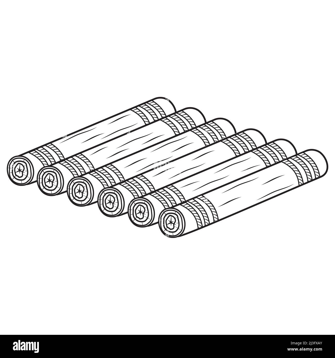 Wooden raft, isolated vector illustration black outline sketch doodle ...