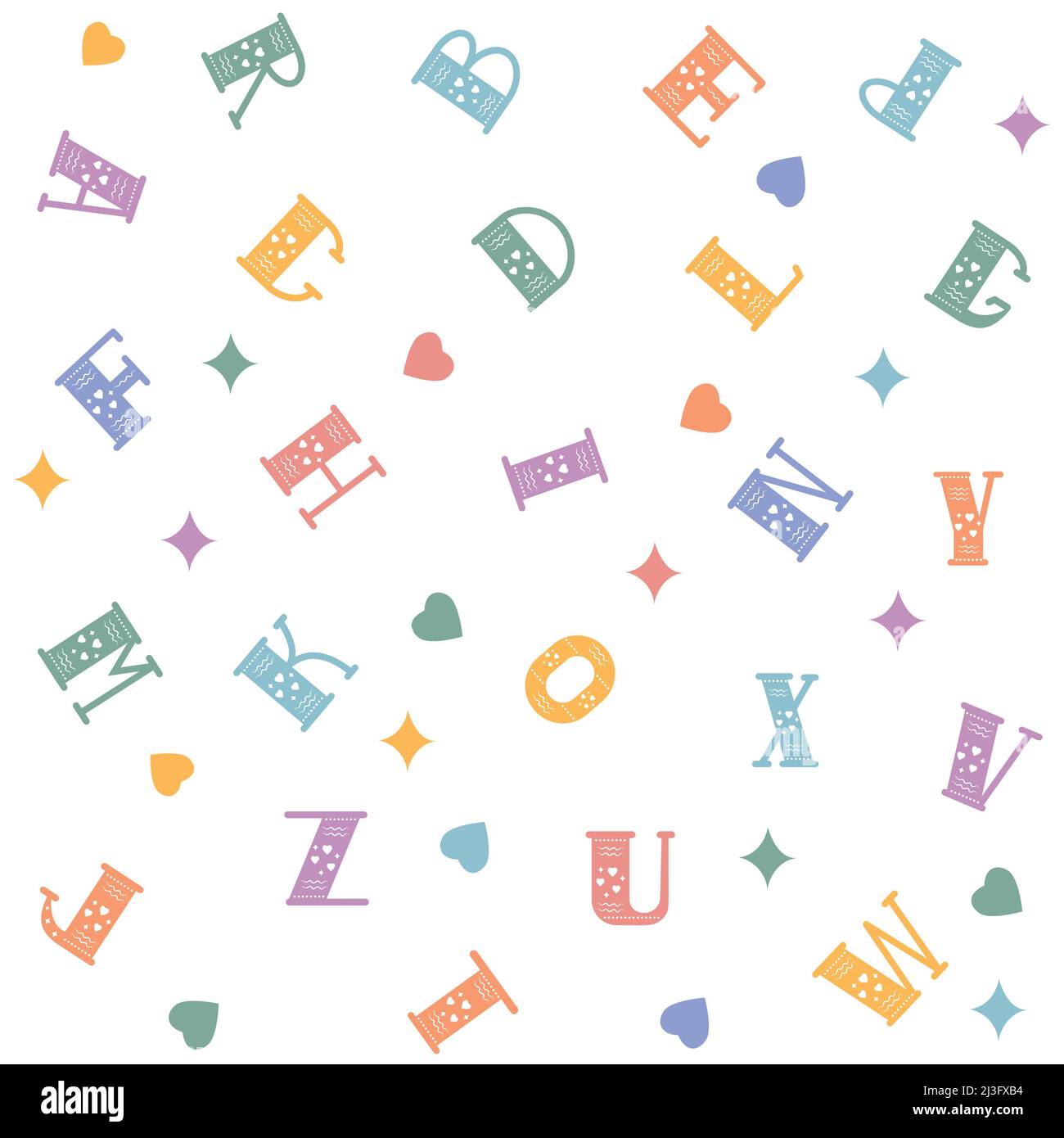 Pattern with letters of the alphabet, color vector illustration on a ...