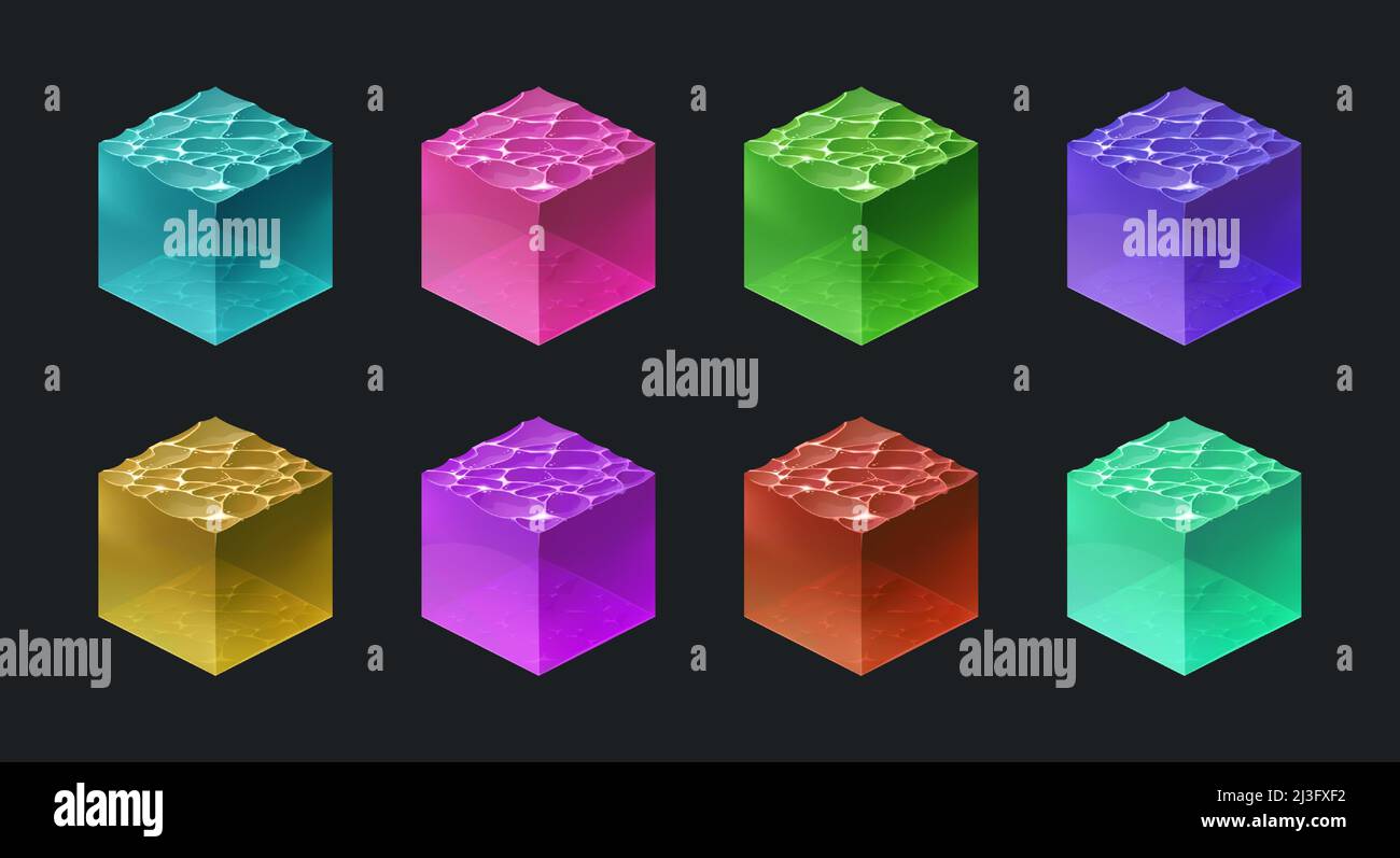 Isometric water cubes for game, isolated 3d elements, colorful aqua ...