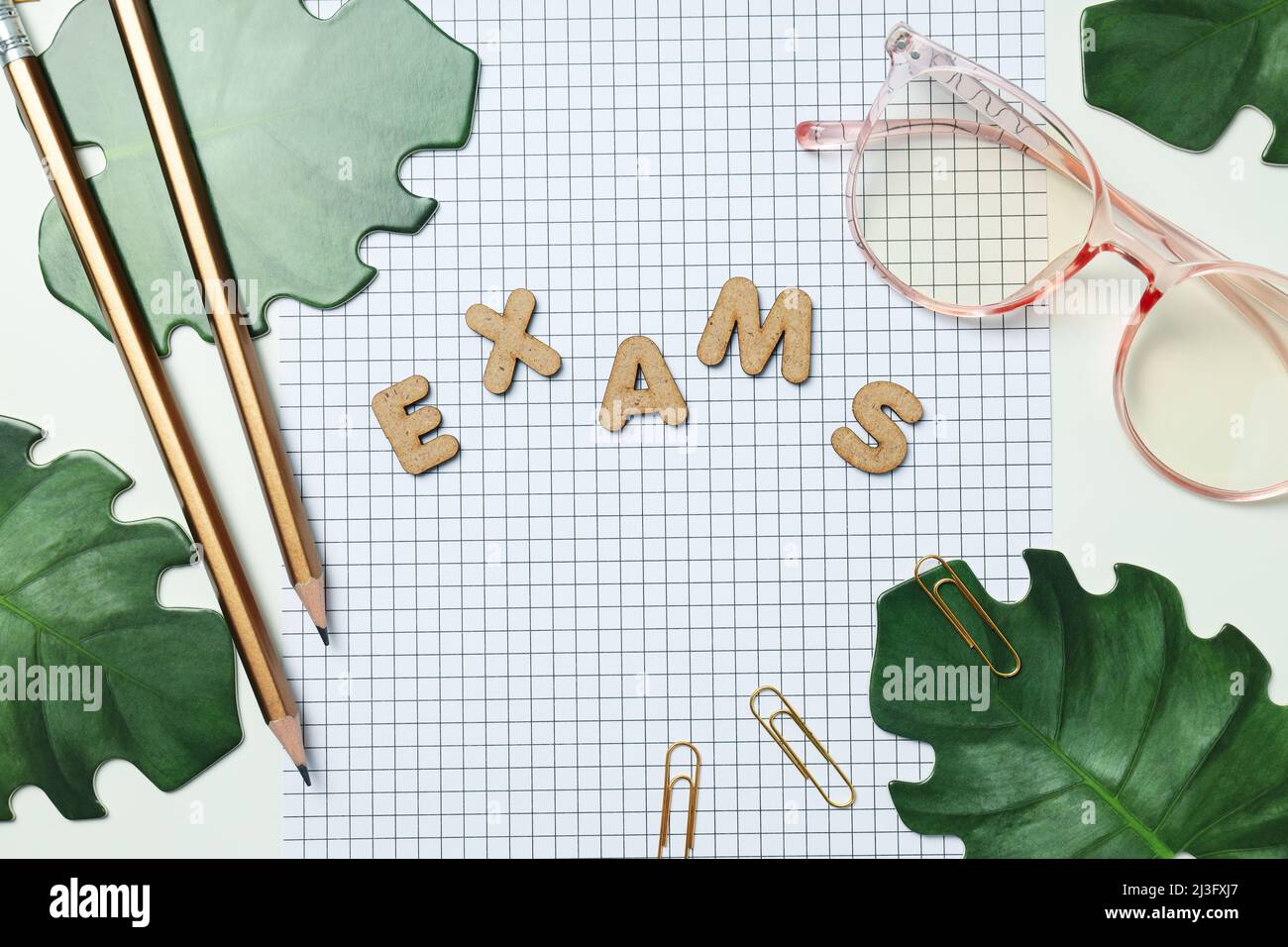 Concept of exams and tests, top view Stock Photo - Alamy