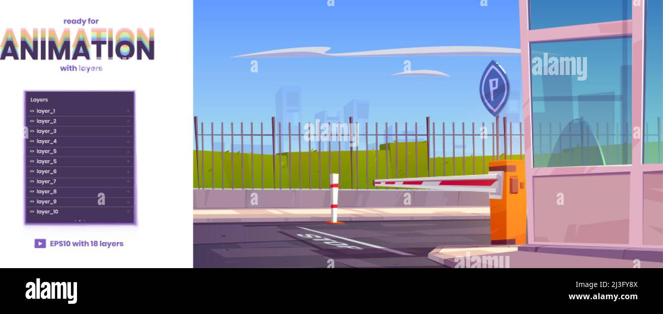 Automatic car barrier to security parking with checkpoint. Vector ...