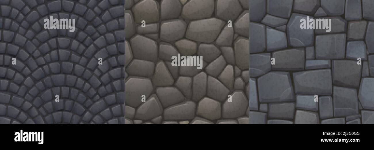 Game texture stones, pebbles, rock wall seamless pattern. Cartoon ...