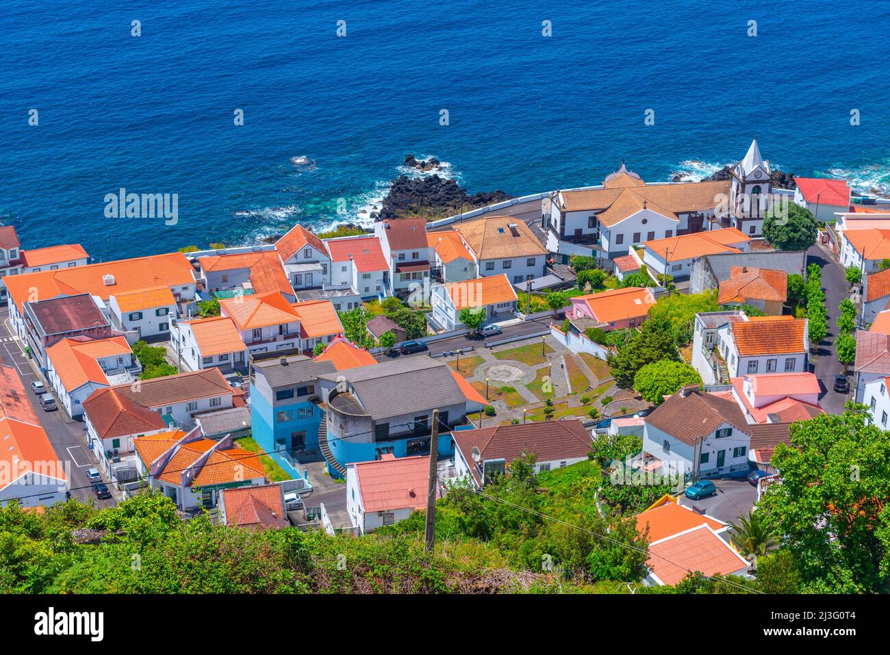 Aerial view of Calheta town at Sao Jorge island in Portugal Stock Photo ...