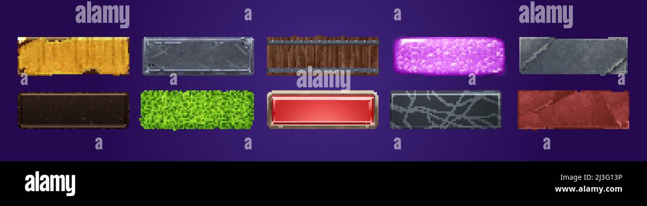 Rectangular buttons with wooden, stone, metal and black marble textures ...