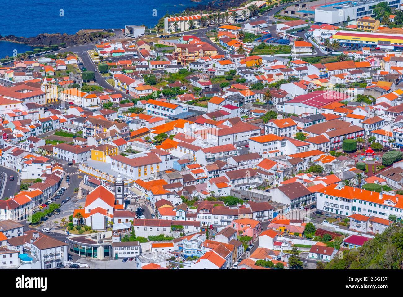 Aerial view of Velas town at Sao Jorge island in Portugal Stock Photo ...