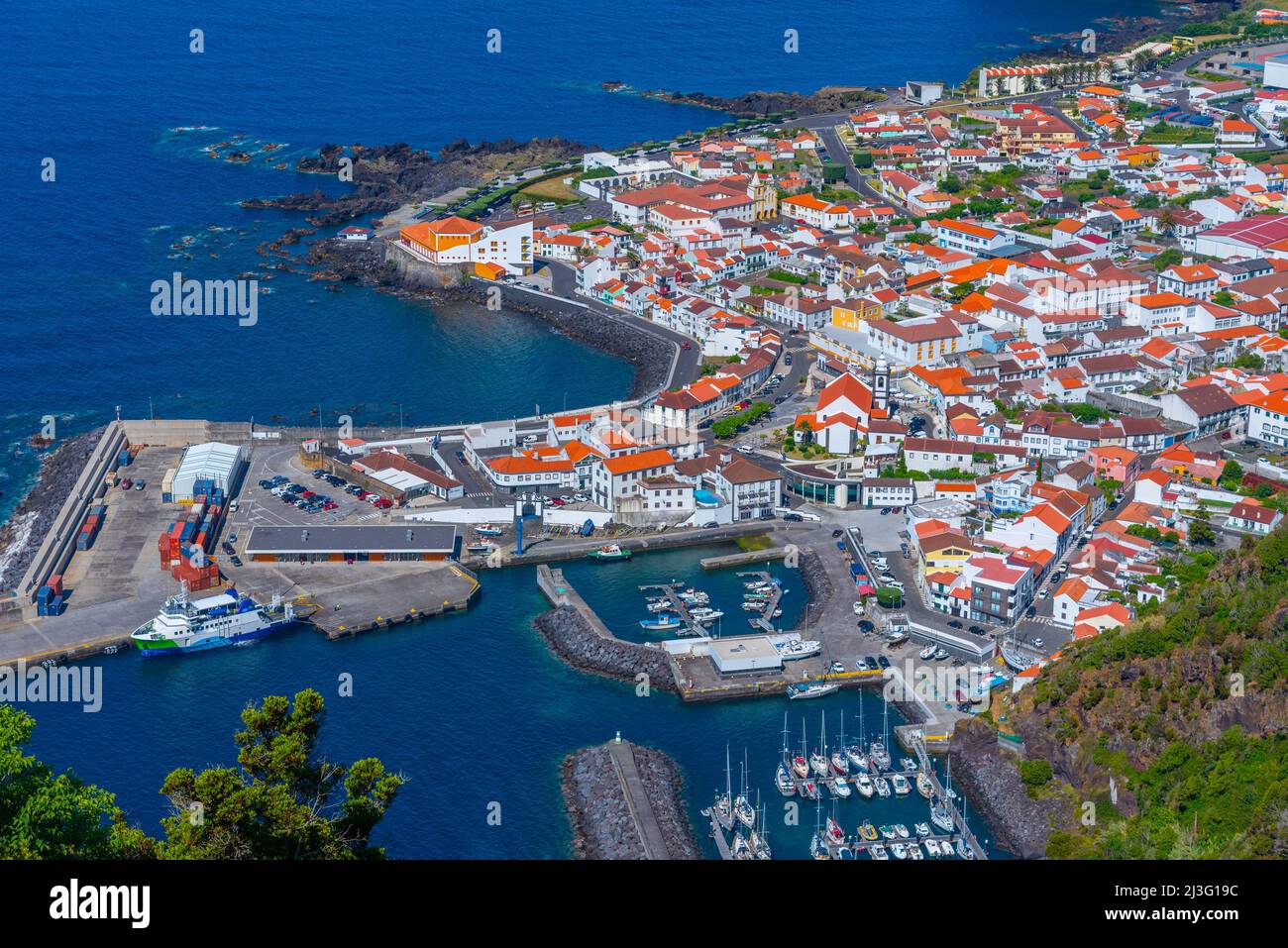 Aerial view of Velas town at Sao Jorge island in Portugal Stock Photo ...