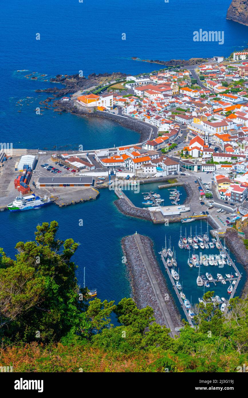 Aerial view of Velas town at Sao Jorge island in Portugal Stock Photo ...