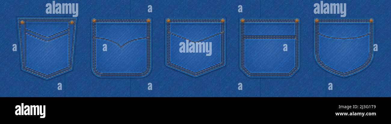 Denim patch pockets, design elements for jeans garment of blue colors ...