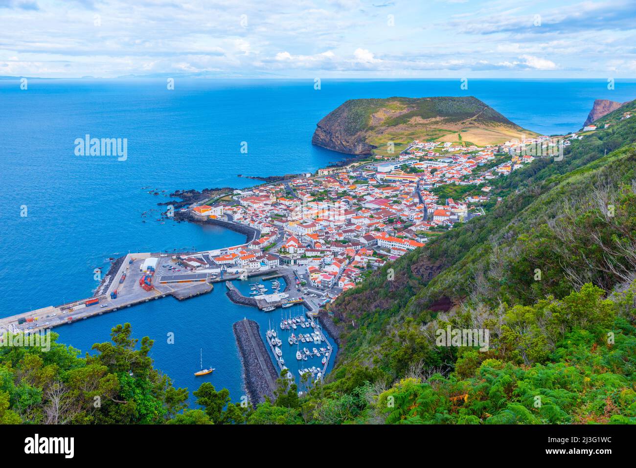 Aerial view of Velas town at Sao Jorge island in Portugal Stock Photo ...