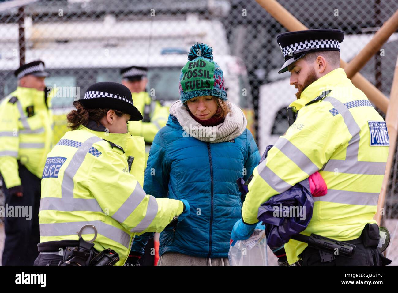 Stanwell, UK. 4 April 2022. Extinction Rebellion protesters blocked the ...