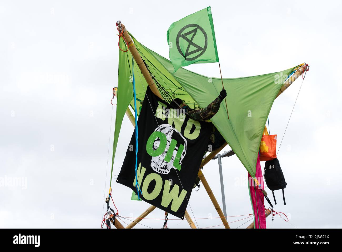 Stanwell, UK. 4 April 2022. Extinction Rebellion protesters blocked the ...