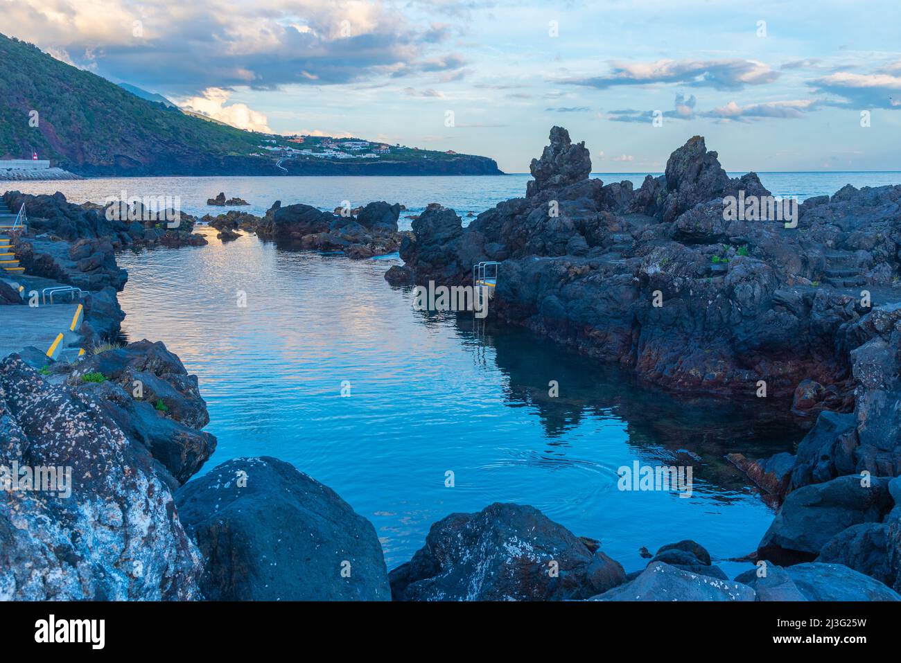 Natural pool at Velas town at Sao Jorge island at the Azores, Portugal ...