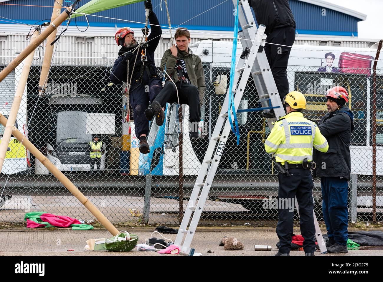 Stanwell, UK. 4 April 2022. Extinction Rebellion protesters blocked the ...