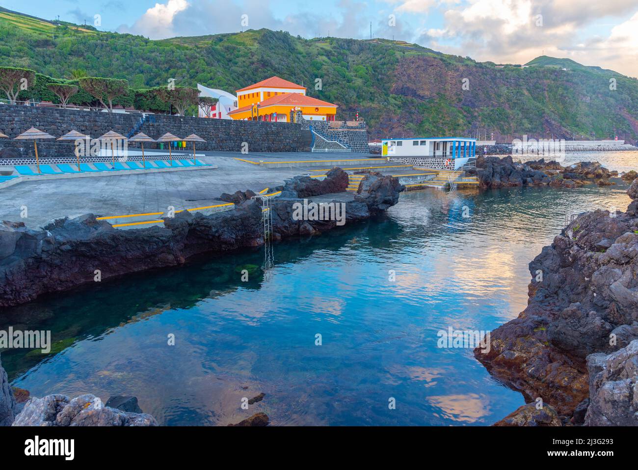 Natural pool at Velas town at Sao Jorge island at the Azores, Portugal ...