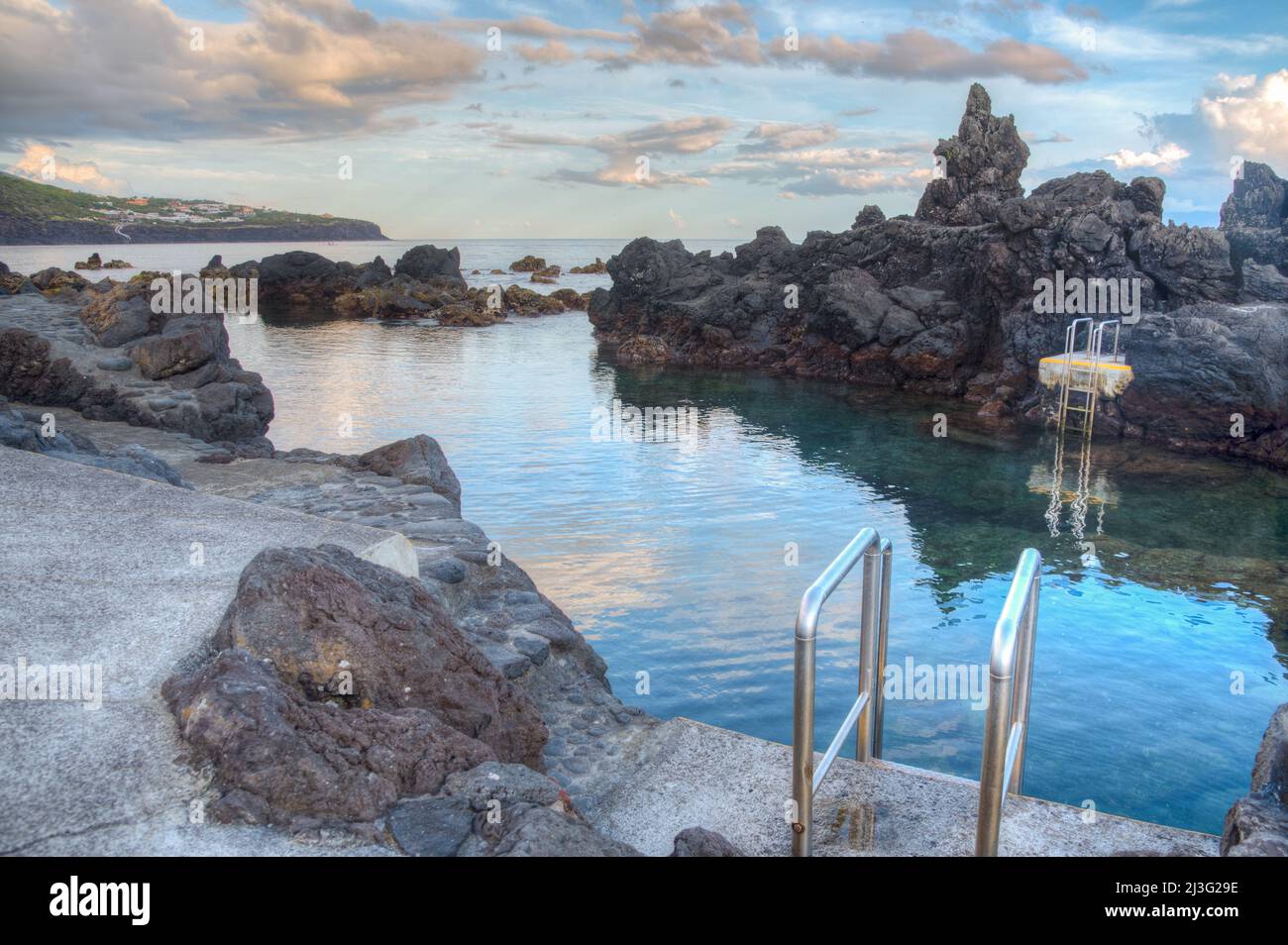 Natural pool at Velas town at Sao Jorge island at the Azores, Portugal ...