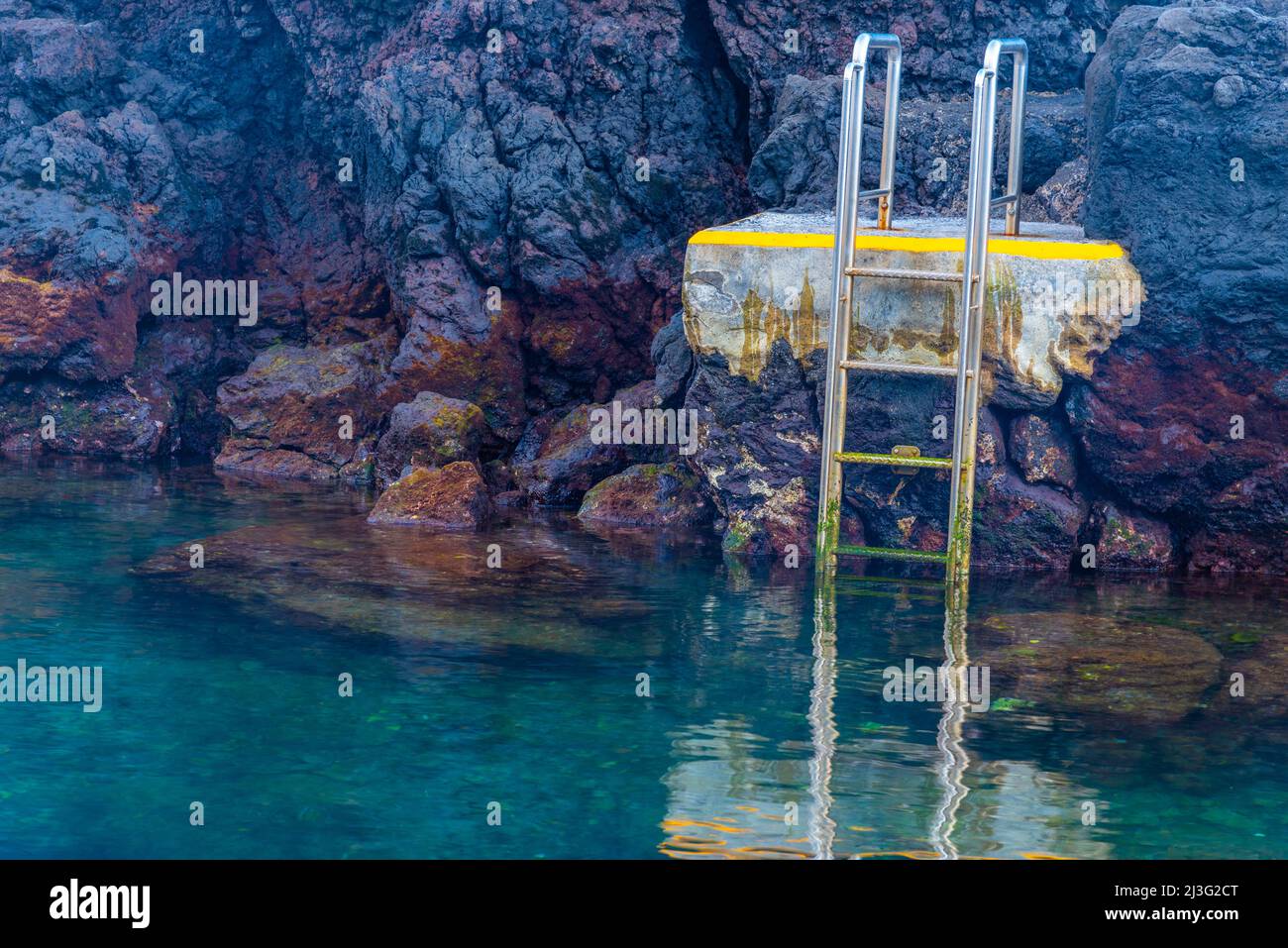 Natural pool at Velas town at Sao Jorge island at the Azores, Portugal ...