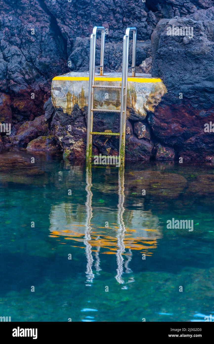 Natural pool at Velas town at Sao Jorge island at the Azores, Portugal ...