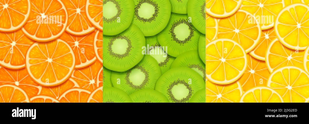 Fruit slice game seamless textures for game. Orange, kiwi and lemon cut ...