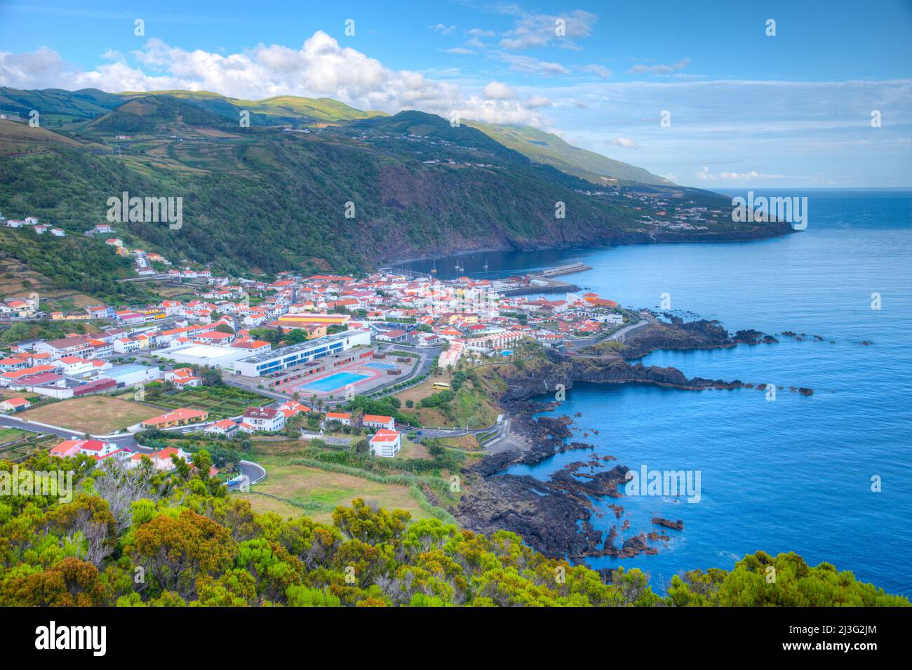 Aerial view of Velas town at Sao Jorge island in Portugal Stock Photo ...